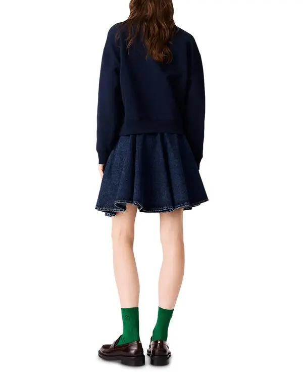 Maje Embroidered Sweatshirt With Ruffle Trim And Removable Collar