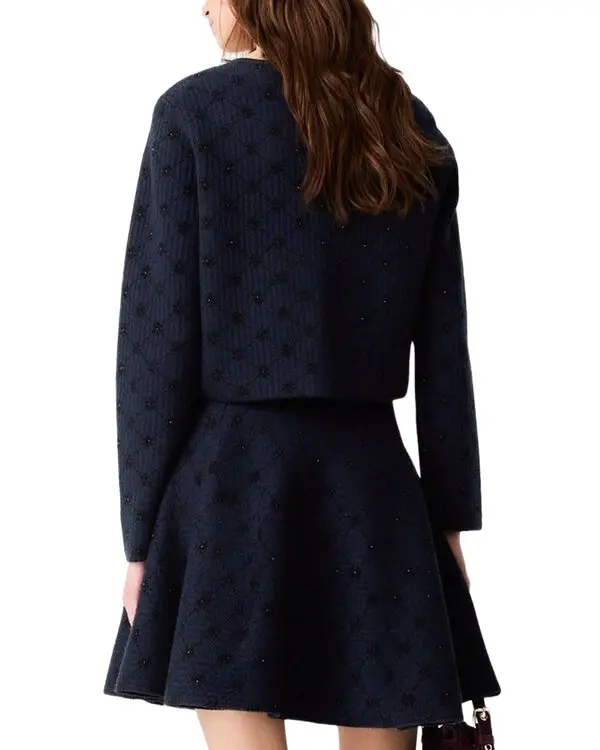 Maje Jacquard Sequin Crewneck Cardigan