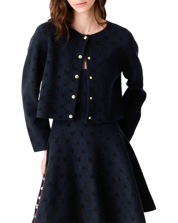 Maje Jacquard Sequin Crewneck Cardigan