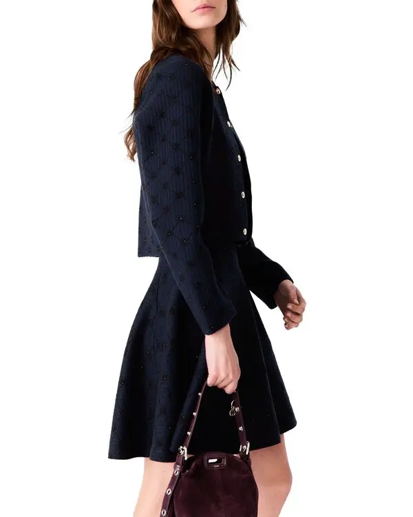 Maje Jacquard Sequin Crewneck Cardigan