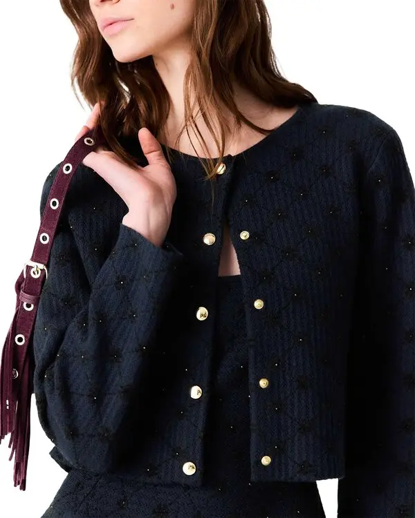 Maje Jacquard Sequin Crewneck Cardigan