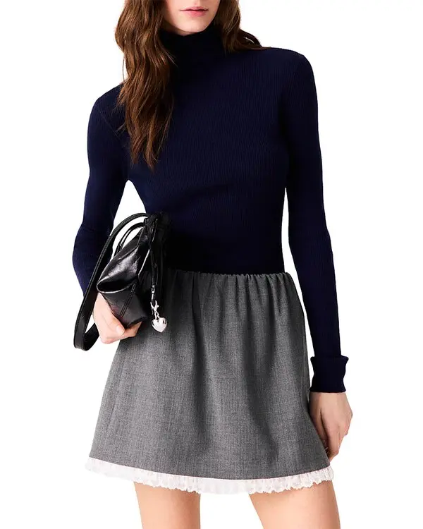 Maje Jeandra Lace Trim Mini Skirt - Grey