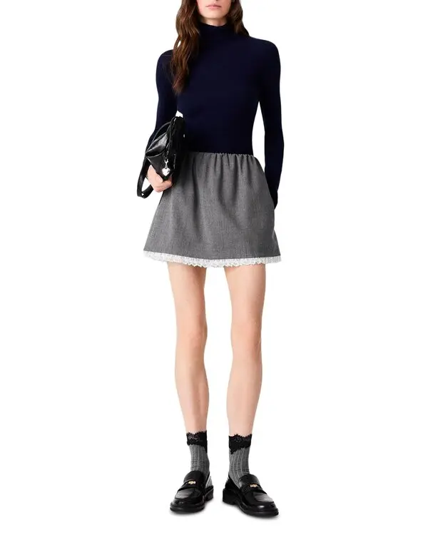 Maje Jeandra Lace Trim Mini Skirt