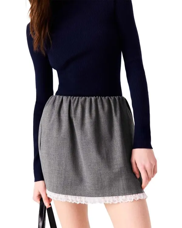 Maje Jeandra Lace Trim Mini Skirt