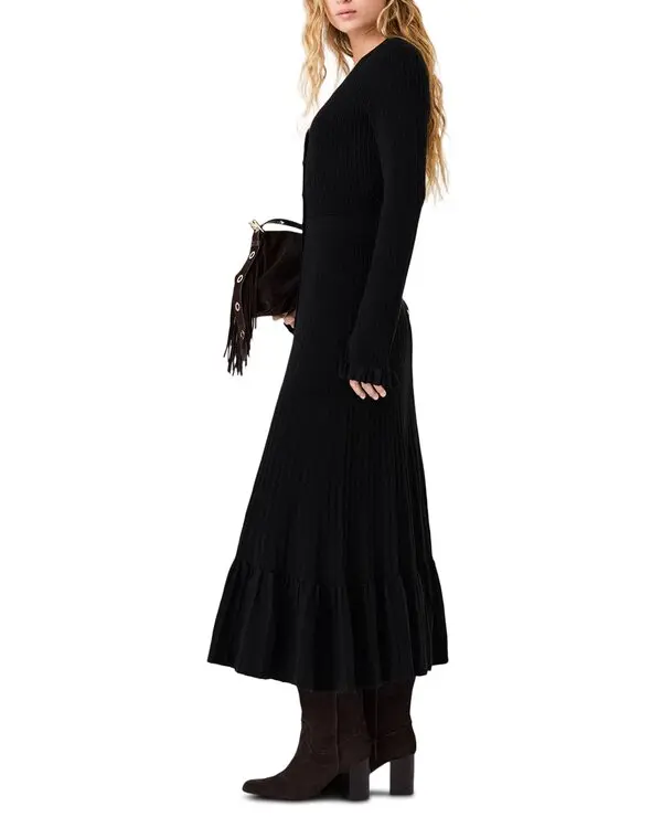 Maje Ritakette Ruffled Knit Maxi Dress
