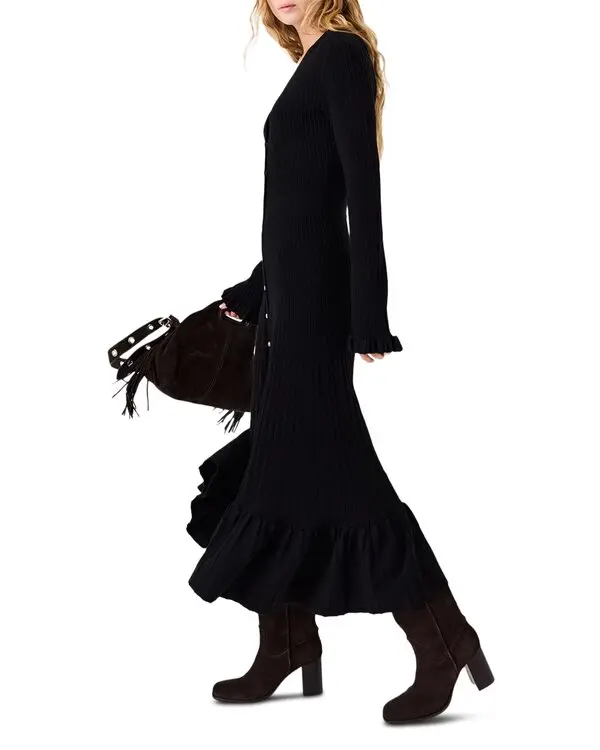 Maje Ritakette Ruffled Knit Maxi Dress