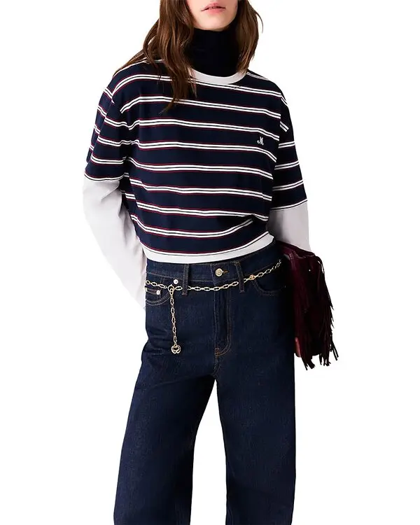 Maje Togomo Layered Look Tee - White/navy