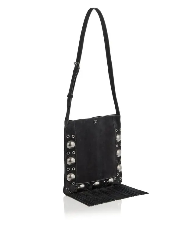 Valentino Garavani Vlogo Nellcote Fringe Suede Medium Shoulder Bag