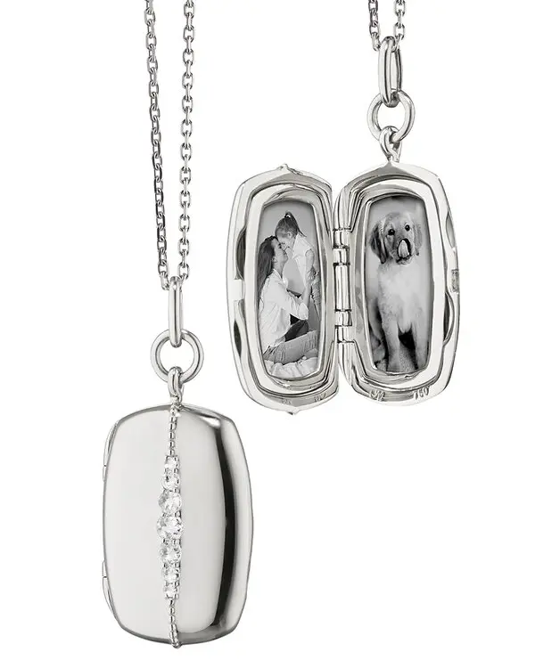 Monica Rich Kosann Slim Lockets White Sapphire Rectangular Pendant Necklace, 16-18