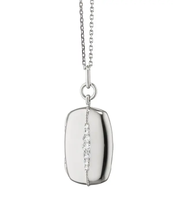 Monica Rich Kosann Slim Lockets White Sapphire Rectangular Pendant Necklace, 16-18