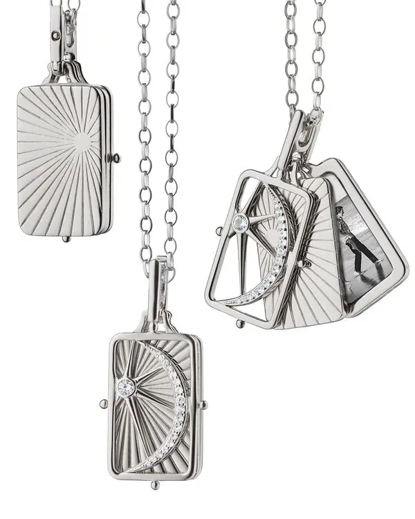 Monica Rich Kosann Sun Moon & Stars White Sapphire Gate Locket Pendant Necklace - Sterling Silver