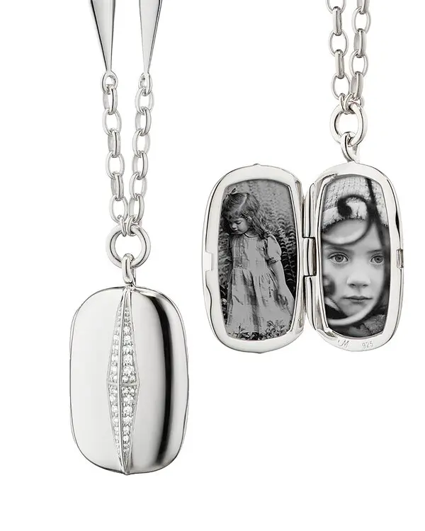 Monica Rich Kosann Points North White Sapphire Pave Rectangular Locket Pendant Necklace, 20-22