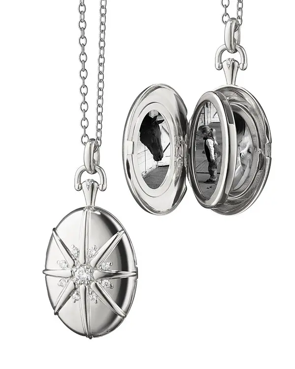 Monica Rich Kosann Four Image White Sapphire Starburst Oval Locket Necklace, 32 - Sterling Silver