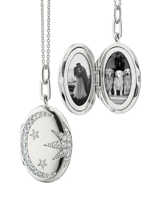 Monica Rich Kosann Sun Moon & Stars White Sapphire Galaxy Oval Locket Pendant Necklace, 20-22 - Sterling Silver