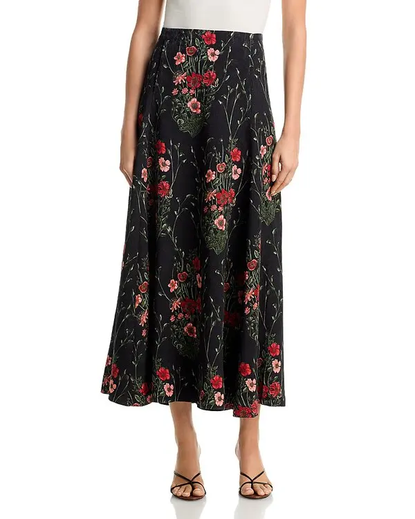 Johanna Ortiz De Isla Floral Print Maxi Skirt - Black/red