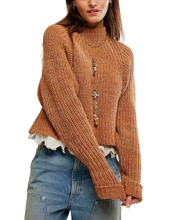 Free People High Neck Cuffed Sweater - Cinnamon