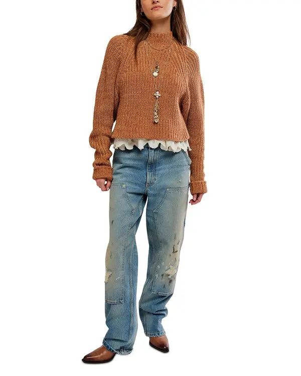 Free People High Neck Cuffed Sweater - Cinnamon