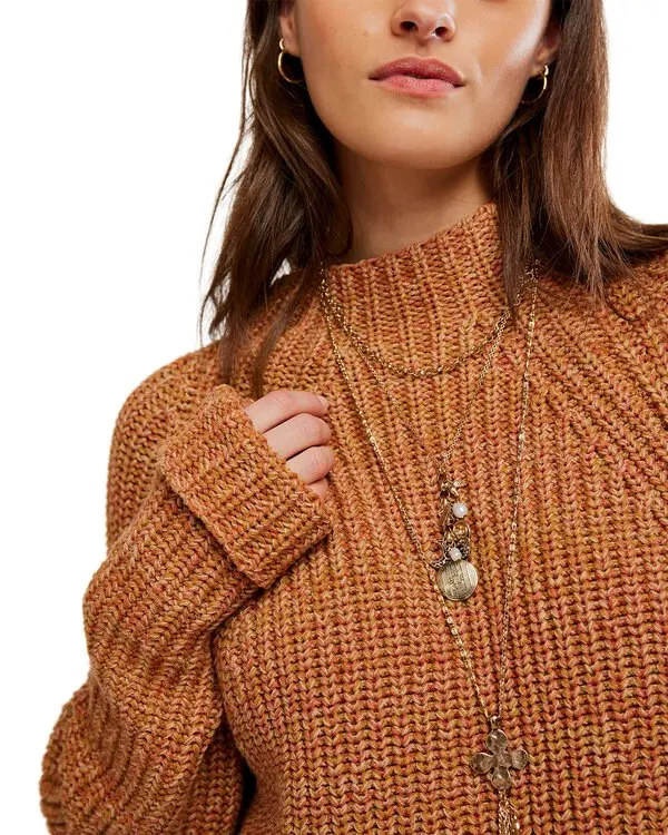 Free People High Neck Cuffed Sweater - Cinnamon