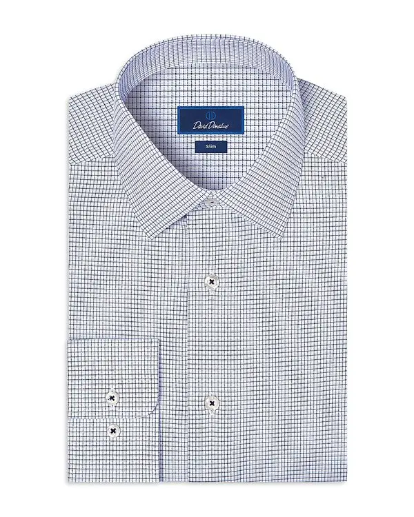 David Donahue Slim Fit Stretch Twill Micro Check Dress Shirt