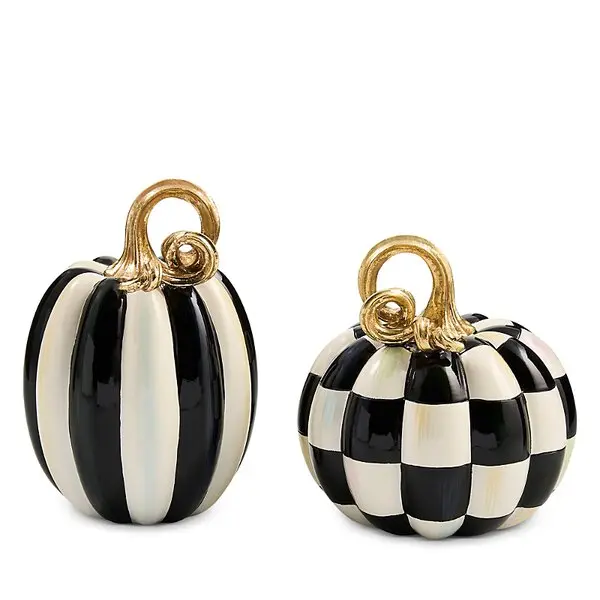 MACKENZIE-CHILDS Check And Stripe Petite Pumpkins, Set Of 2 - Courtly