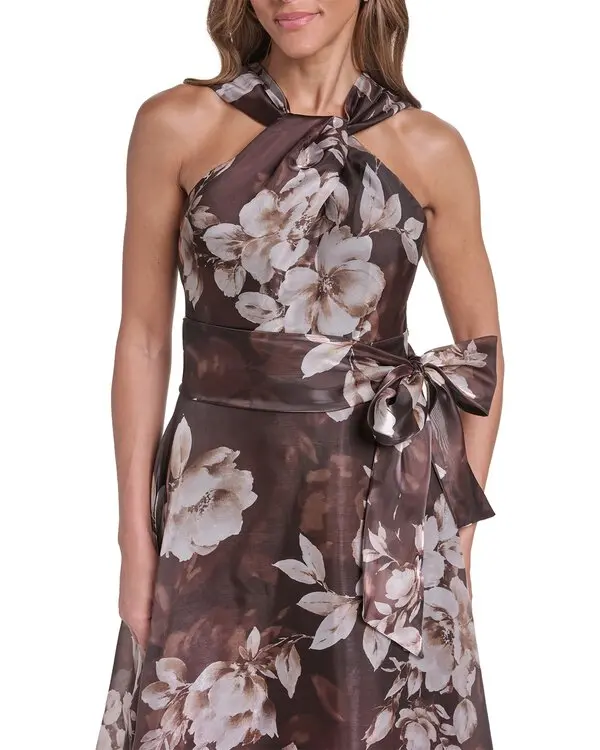 Eliza J Twist Neck Tie Waist Ball Gown
