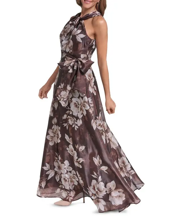 Eliza J Twist Neck Tie Waist Ball Gown