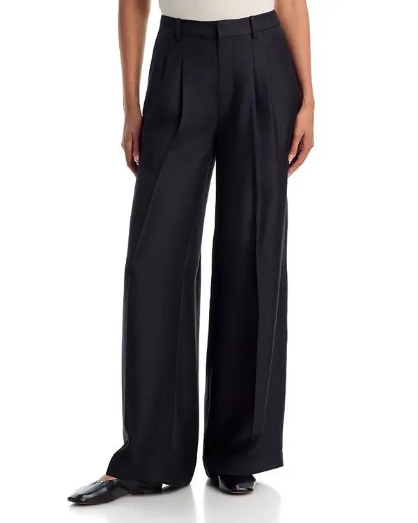 LISA YANG Silk Wide Leg Pleated Pants - Midnight