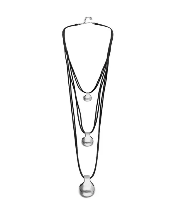 UNODE50 Triple Leather Necklace With Three Sterling -plated Dials