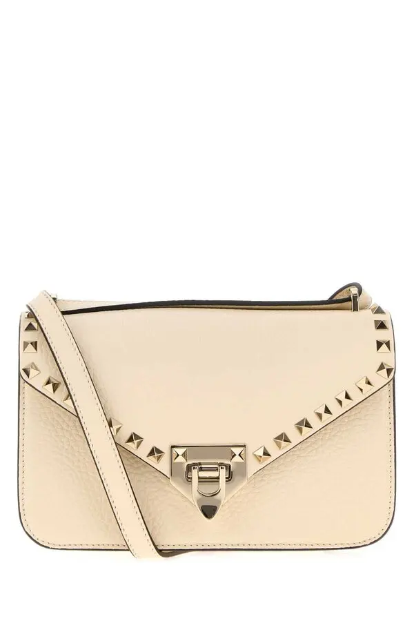 Valentino Garavani Rockstud Mini Ivory Leather Crossbody Bag - White