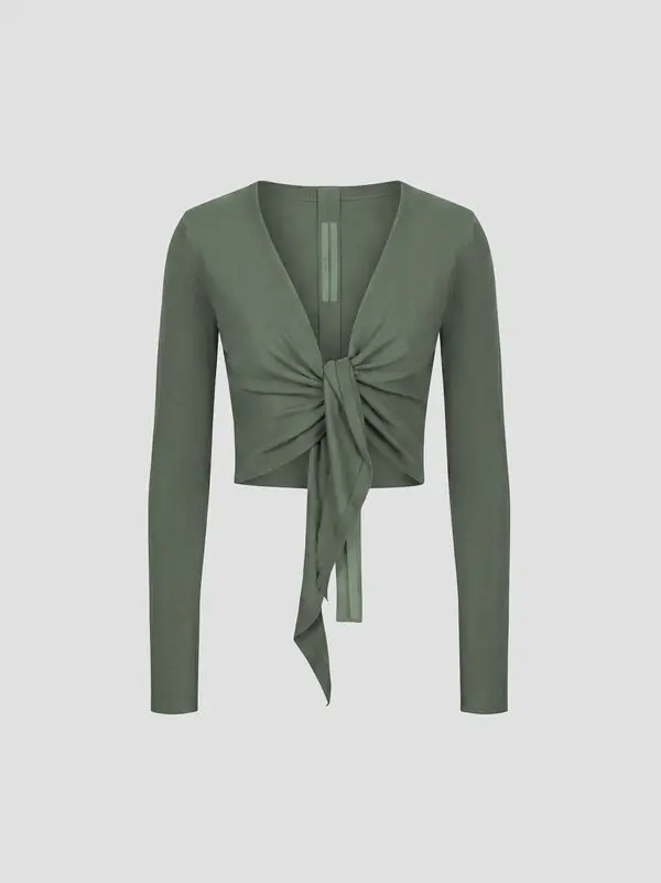 Rick Owens Crop Wrap Cardigan In 100% Wool - Dust
