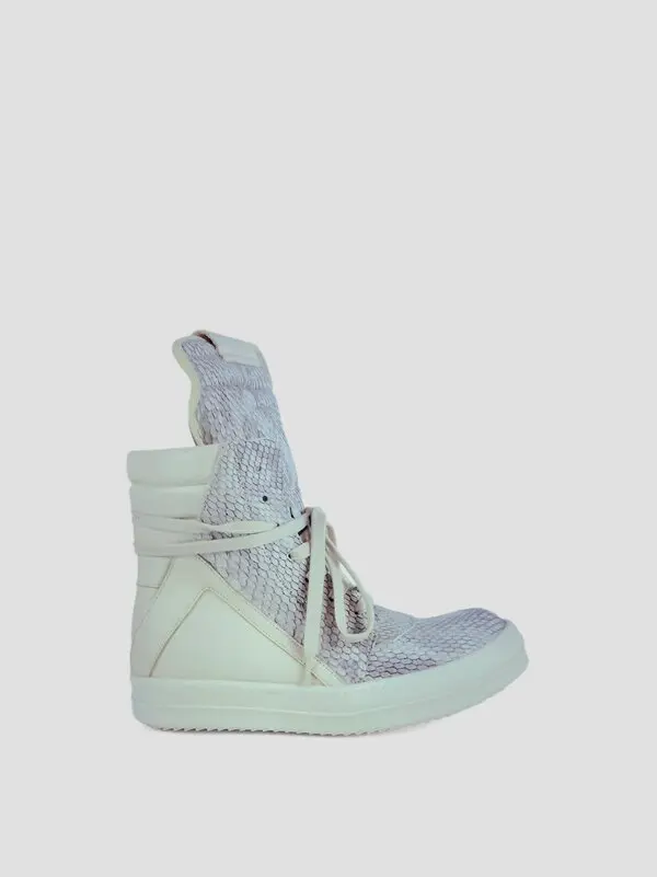 Rick Owens Python Leather Geobasket Sneaker - Blc/mlk/mlk