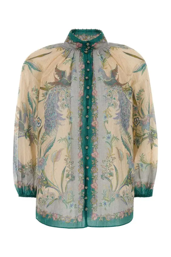 Zimmermann Cotton-silk Blouse With Metallic Detail - Printed