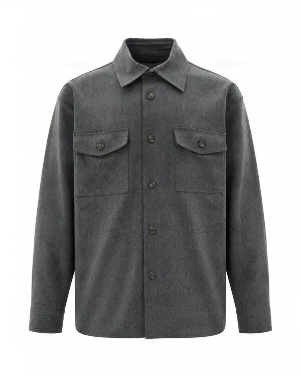 PAOLO PECORA Long-sleeve Button-up Overshirt With Flap Pockets - Grigio Melange