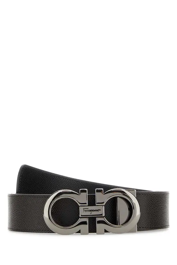 FERRAGAMO Reversible Calf Leather Belt With Ruthenium Finishing - Brown