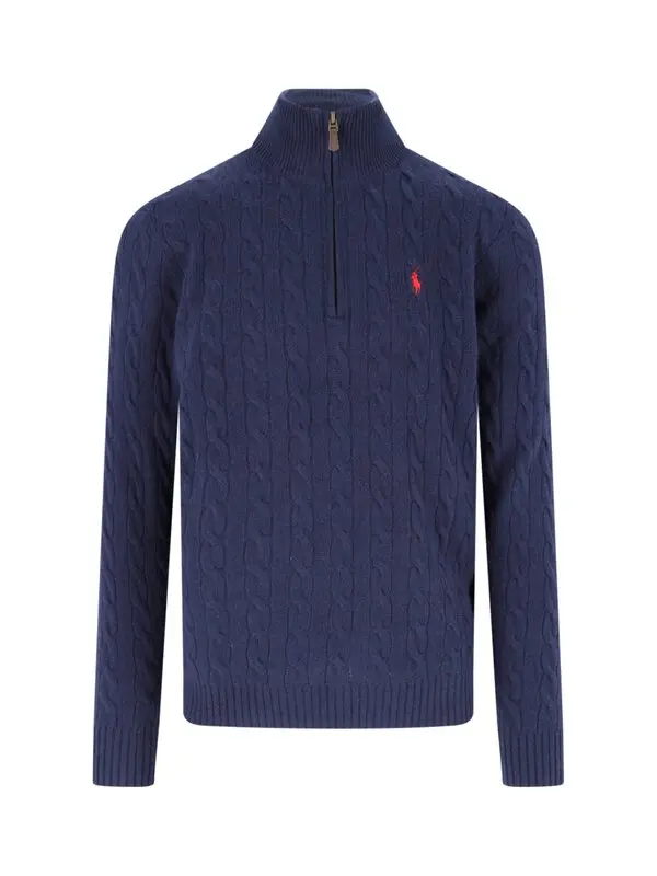 Polo Ralph Lauren Cable-knit Wool-cashmere Half-zip Sweater - Blue