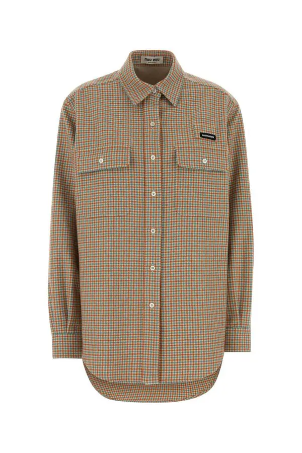 Miu Miu Embroidered Flannel Oversize Shirt - Checked