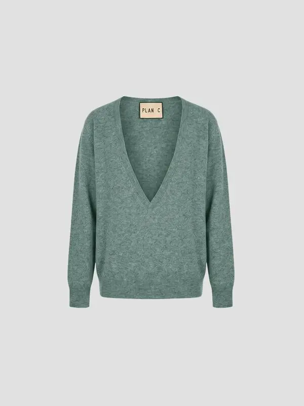 Plan C Deep V-neck Wool-cashmere Knit Top