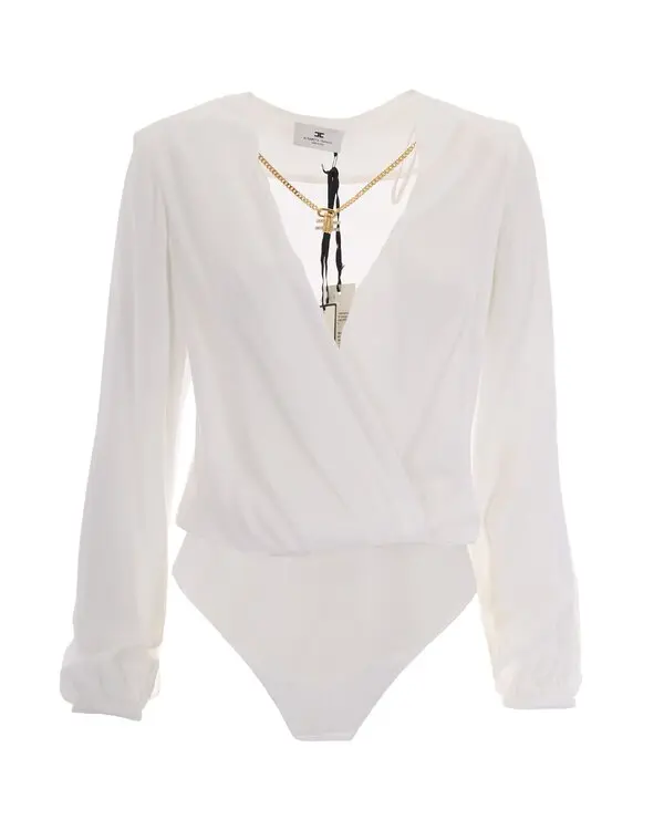 Elisabetta Franchi Long Sleeve Wrap Bodysuit With Chain Detail - Avorio
