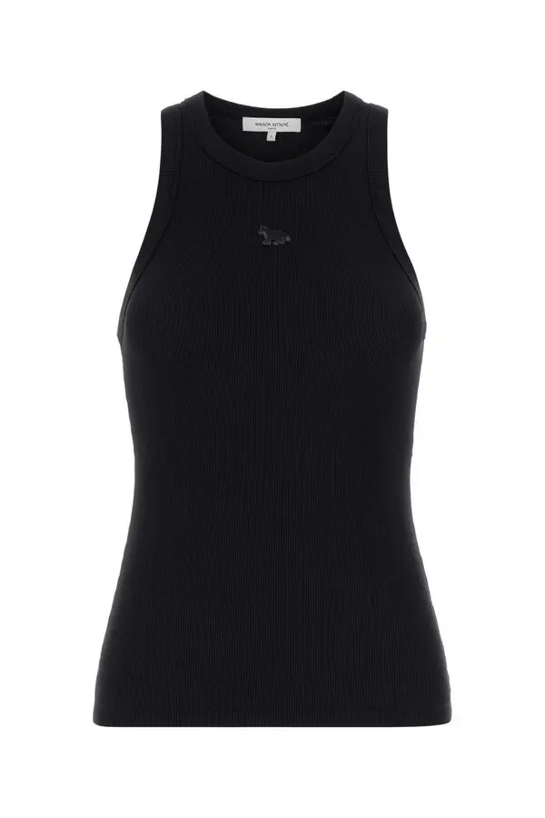 Maison Kitsuné Ribbed Stretch Tank Top With Fox Appliqu