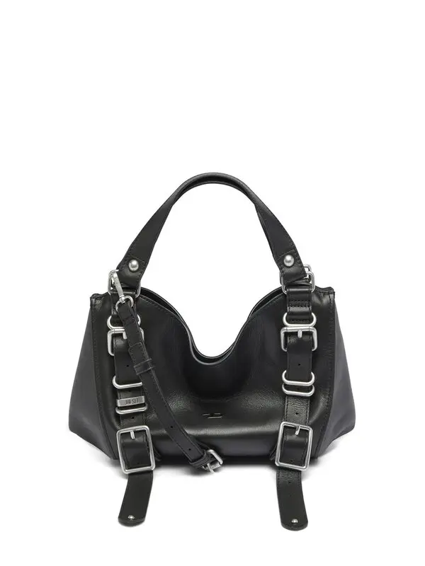 DIESEL® Mini Leather Convertible Tote Bag With Magnetic Top And Expandable Sides - Nero