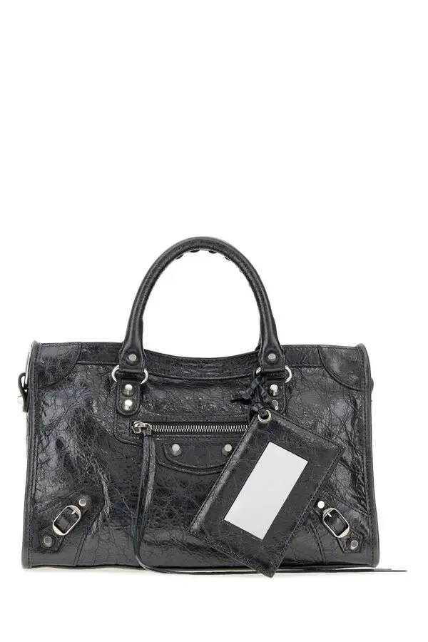 Balenciaga Mini Le City Lambskin Leather Small Handbag With Adjustable Shoulder Strap - Silver