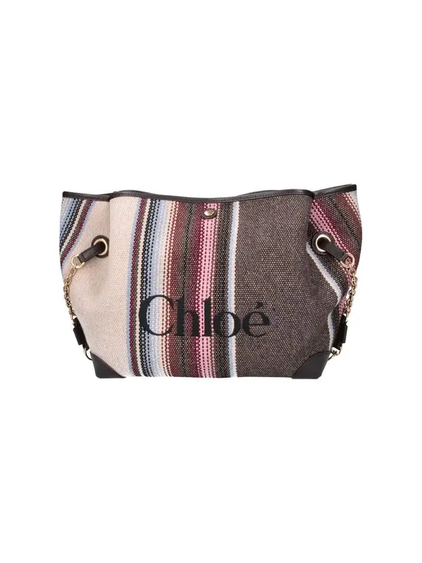 Chloé Striped Tote Bag With Leather Trim - Brown
