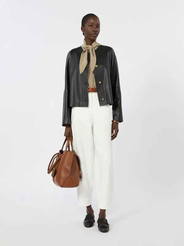 Max Mara Stretch Cotton Canvas Cropped Barrel-leg Trousers