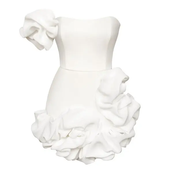 POST MERIDIEM Flounced Bottom One Shoulder Bustier Dress