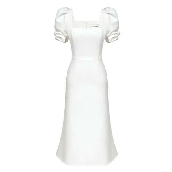 POST MERIDIEM Godet Silhouette Square Neck Midi Dress - White