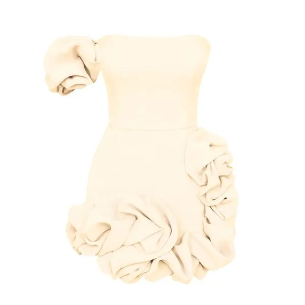 POST MERIDIEM Cream Flounced Bottom One Shoulder Bustier Dress