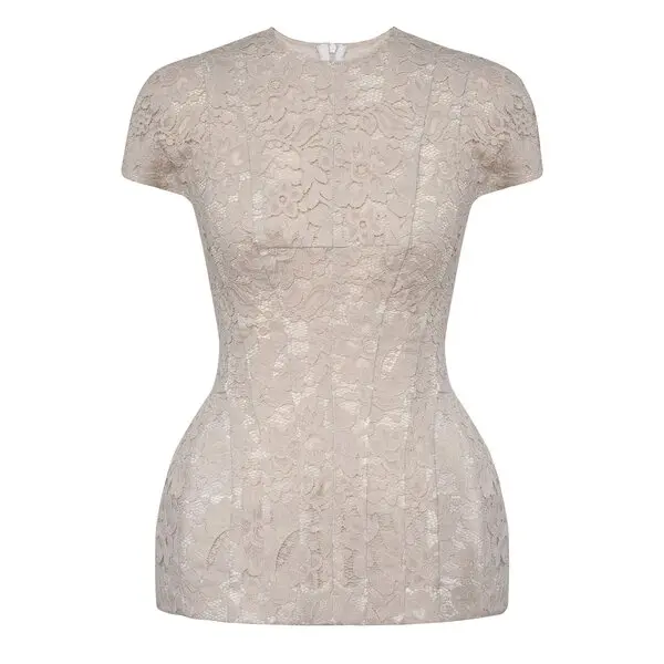 POST MERIDIEM Beige Lace Top With A Voluminous Silhouette