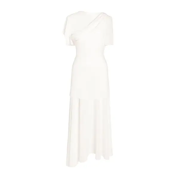 POST MERIDIEM Chiffon Asymmetrical Midi Dress - White