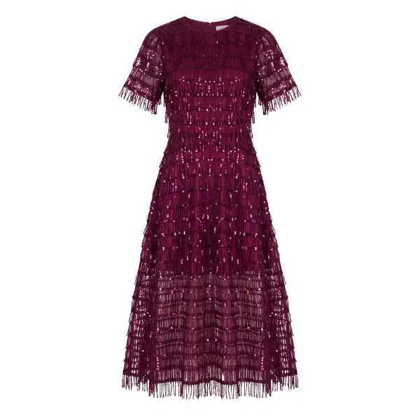 POST MERIDIEM Bordeaux Sequin Dress - Red