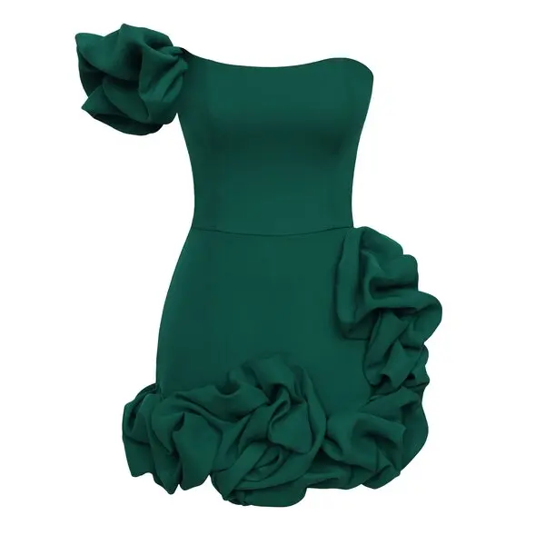 POST MERIDIEM Flounced Bottom One Shoulder Bustier Dress - Green
